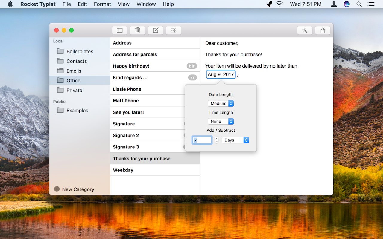 Rocket Typist on Setapp | Save snippets of text to never retype them again